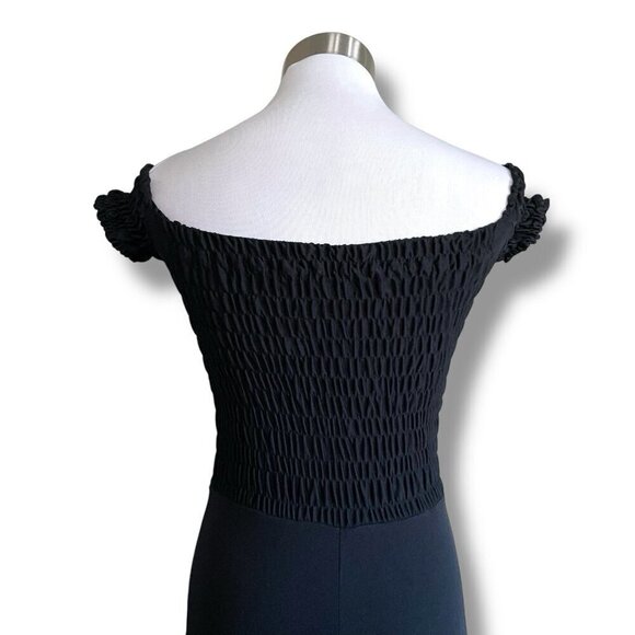 Vintage | Dresses | Vintage 97s Clovis Ruffin Womens Maxi Dress Sz Medium Black Smocked Cap ...